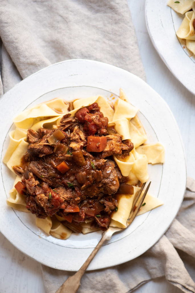 Tomato Braised Pork Ragu with Egg Noodles | The Frayed Apron